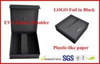 China Customized Plastic Paper Covered Rigid Gift Boxes with Black LOGO Hot-stamping , High Density Foam for sale