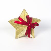 China Customized Gold Star Gift Box, Red Ribbon Wedding Candy Box, Exquisite Holiday Gift Packaging Box for sale