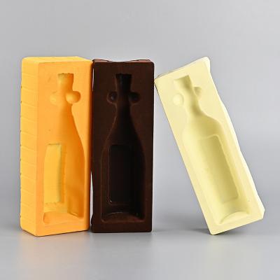 China Customized gift pp flocking blister lining tray wine bottle gift box pet packaging with PVC blister wine holder for sale