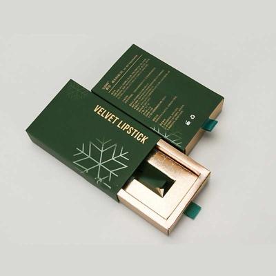 China Custom lipstick drawer box Silver cardstock lipstick box pull-out box Custom gift with hand gift packing box for sale