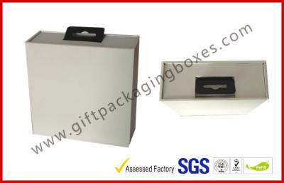 China Custom Big White Display Gift Packaging Boxes With Black EVA Holder And Hook for sale