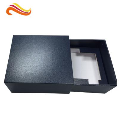 China Glossy Dark Blue Leather paper gift box with hi density FOAM protecting for sale