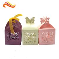 China Texture Customized  250G Peral Paper Gift Chocolate Packaging Boxes , Wedding Favor Boxes With Ribbons for sale