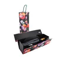 China Black Flat Foldable Wine Bottle Packaging Box with UV Finish for sale