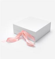 China White Collapsible 2mm Cardboard Rigid Gift Boxes With Ribbon Closure for sale