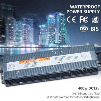 China 400W 33.3A 12V Waterproof LED Power Supply IP67 For LED Modules Strip Light for sale