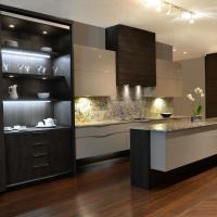 China Modern L-Shaped Kitchen Cabinet Set 18mm HMR Particle Board with Granite Benchtop and LED Light for sale