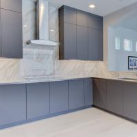 China Modern Style Matt Gray PVC Paint Kitchen Cabinet for sale