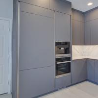 China Modern Style Matt Gray PVC Paint Kitchen Cabinet for sale