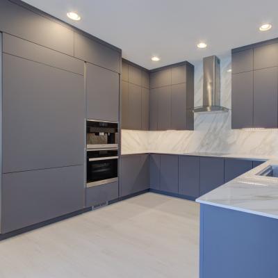 China Modern Style Matt Gray PVC Paint Kitchen Cabinet for sale