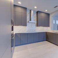 China Modern Style Matt Gray PVC Paint Kitchen Cabinet for sale