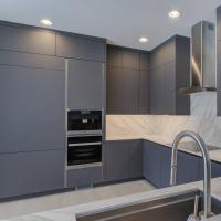 China Modern Style Matt Gray PVC Paint Kitchen Cabinet for sale