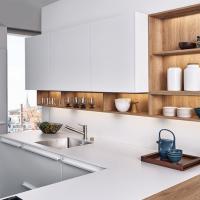 China MDF Melamine White Kitchen Cabinets Modern Moisture Proof for sale