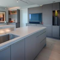 China PVC Board Custom Kitchen Cabinet Modern Matte Grey for sale