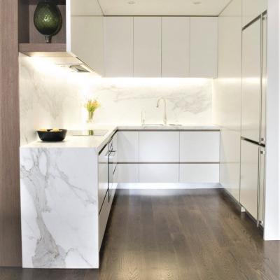 China Custom White Melamine Kitchen Cabinets 18mm Particle Board with Blum Soft Close Hinges for sale