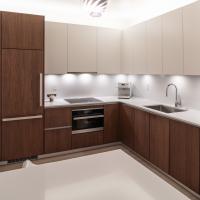China ODM OEM Wood Grain L Shaped Kitchen Cabinet 18mm HMR Core Blum Soft Close Hardware for sale