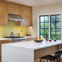 China OEM Custom Wooden Grain Solid Wood Kitchen Island Cabinet with Sink 18mm Plywood for sale