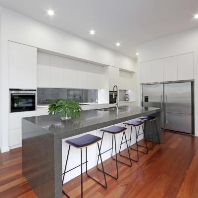 China White Handless Kitchen Cabinet Island Modern Prefab Bar with 18mm MDF and 20mm Quartz for sale