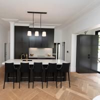 China Modular Lacquer Kitchen Cabinet Modern Shaker Luxury Plywood Matte Black 18mm Carcass for sale