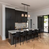 China Modular Lacquer Kitchen Cabinet Modern Shaker Luxury Plywood Matte Black 18mm Carcass for sale