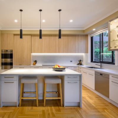 China Grain Kitchen Cabinets Island White Melamine  Modern Wood Kitchen Cabinets for sale