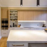 China Grain Kitchen Cabinets Island White Melamine  Modern Wood Kitchen Cabinets for sale