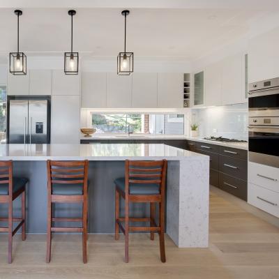 China Anti Dumping Dark Grey White Melamine RTA Modular Kitchen Cabinet Door 18mm for sale
