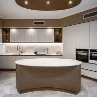 China Luxury Melamine Kitchen Cabinet Custom Modern Design HMR Core Particle Board for sale