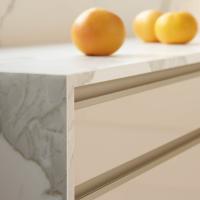 China Acrylic Modern Kitchen Display Cabinets Custom Smart Luxury Glossy Beige Island Modular for sale