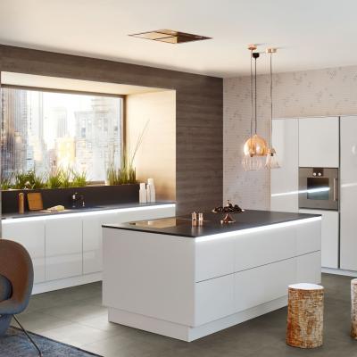 China White Parallel Acrylic Kitchen Cabinet With Island High Gloss for sale
