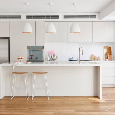 China Latest Custom I Shape White Lacquer Kitchen For Apartments And Hotel for sale