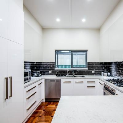China White High Gloss Kitchen Cabinet with Handles 18mm Moisture Proof Particle Board Custom Sizes for sale
