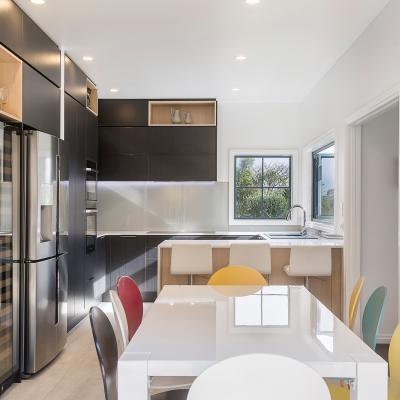 China Black wood texture Timber Veneer U Shaped Modular Kitchen for sale