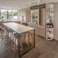 China Handless Light White Wood Veneer Kitchen Cabinet Storage Cabinets for sale