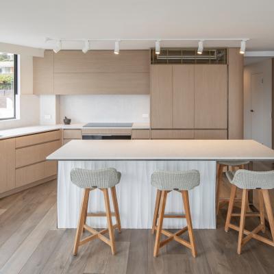 China Handless Light White Wood Veneer Kitchen Cabinet Storage Cabinets for sale