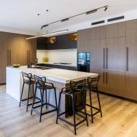 China Wooden Grain Melamine Kitchen Cabinet  Modern Kitchen Island for sale