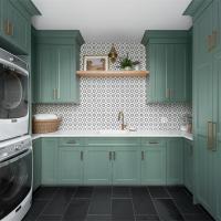 China American Shaker U Shape Oasis Lacquer Blue Room Aundry Storage Cabinet  With Two Washing Machine for sale
