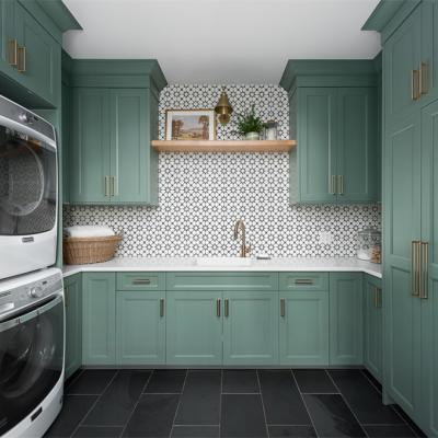 China American Shaker U Shape Oasis Lacquer Blue Room Aundry Storage Cabinet  With Two Washing Machine for sale
