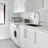 China Multifunction Matte White Laundry Room Sink Cabinet Washing Machine Unit for sale