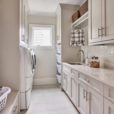 China White Shaker Laundry Storage Cabinet 580mm Bathroom Vanity with 15mm Marble Countertop for sale
