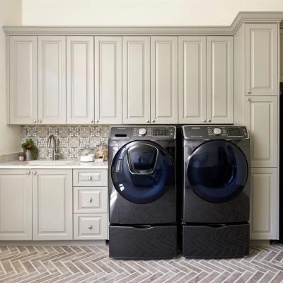 China Free Standing European Matte Pale Grey Raised Panel Laundry Storage Cabinet for sale