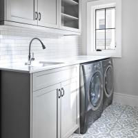 China Custom Laundry Room Storage Cabinet With Sink Light Gray Shaker Modern Bathroom Vanity for sale
