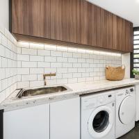 China Wood Grain Hamper Handless Laundry Storage Cabinet With Wash Machine for sale