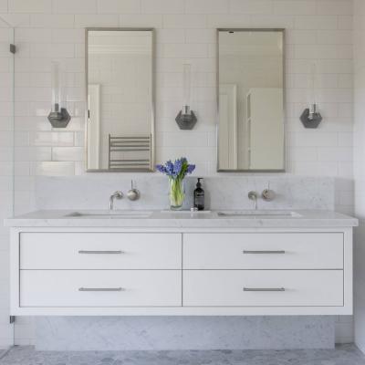 China Matte Wall Mounted Bathroom Vanity White Plain Melamine Bathroom Cabinet With Quartz for sale