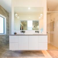 China Minimalist Bathroom Vanity Units Mirror Matte White Flat Panel Melamine Wall Mount for sale