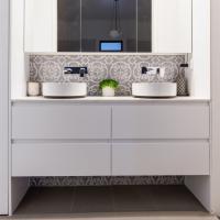 China Minimalist Bathroom Vanity Units Mirror Matte White Flat Panel Melamine Wall Mount for sale