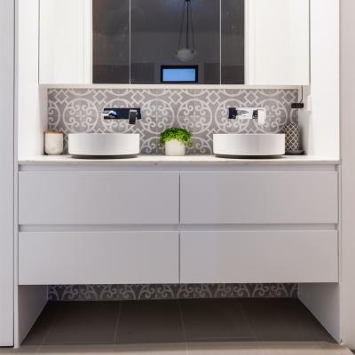 China Minimalist Bathroom Vanity Units Mirror Matte White Flat Panel Melamine Wall Mount for sale