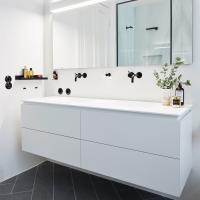 China Matte White Plain Melamine Sink Bathroom Vanity Units Ceramic Basin Drawer Handless for sale