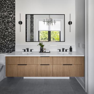China Wood Grain Floating Bathroom Vanity with Marble Countertop 580mm Width Customizable for sale