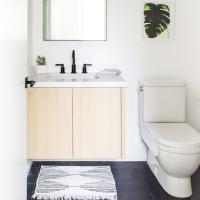 China Single Sink Wood Grain Bathroom Vanity Wall Mounted Surface Handless Cabinet Light for sale